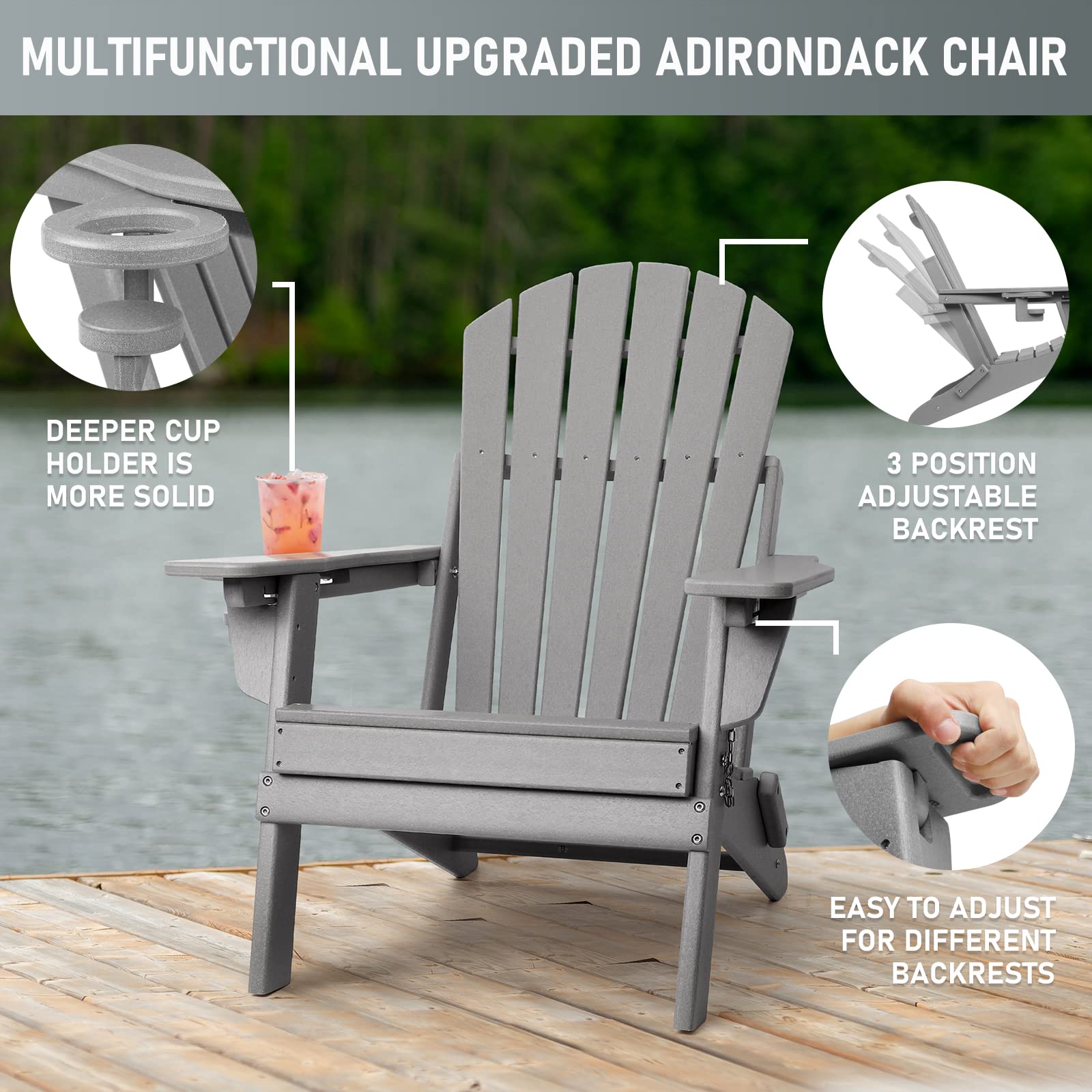 FUNBERRY Plastic Adirondack Chairs,Folding Adirondack Chairs,Adjustable ...