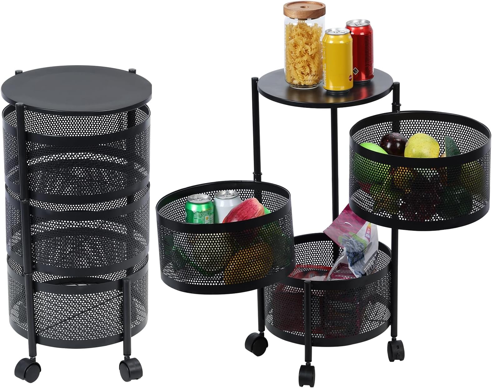 Amazon.com: Rotating Kitchen Storage Rack No Assembly, 4-Tier Round ...