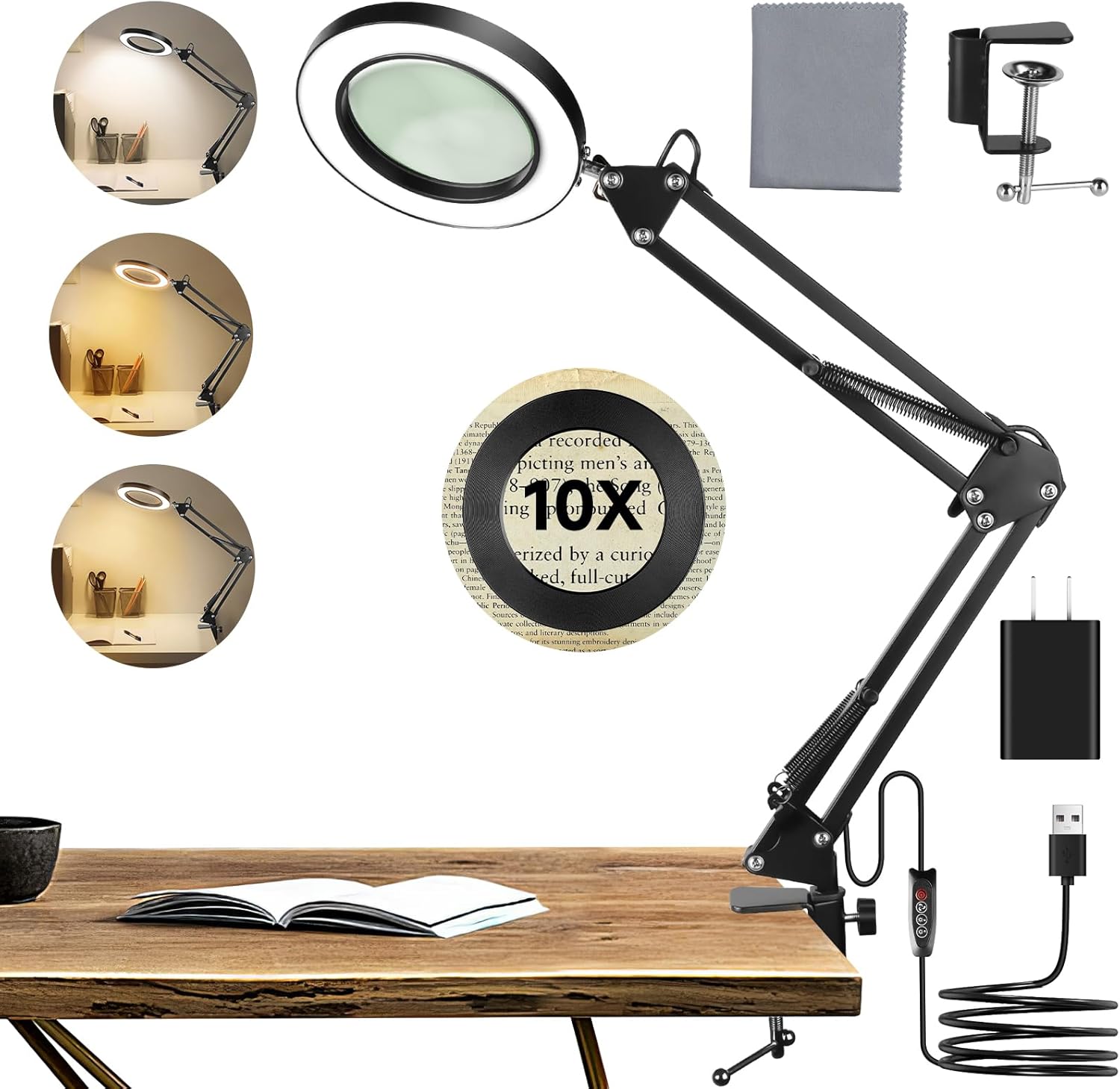 Amazon.com: 10X Magnifying Glass with Light and Stand, 3 Color Modes ...