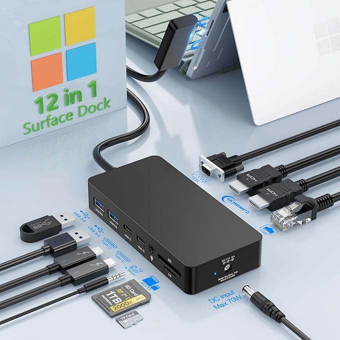 Amazon.com: Microsoft Surface Dock, 12 in 1 Surface Pro Docking Station ...