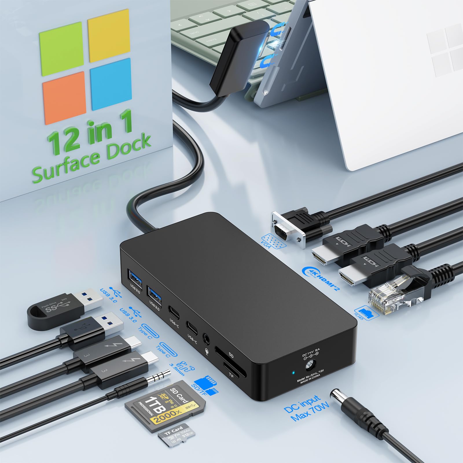 Amazon.com: Microsoft Surface Dock, 12 in 1 Surface Pro Docking Station ...