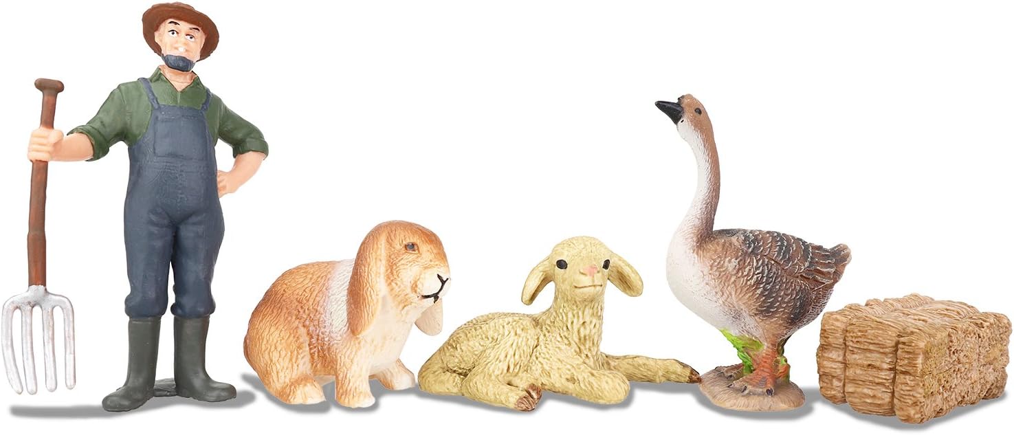 TOYMANY Educational Farm Animal Figures Playset with a Farmer, Plastic ...