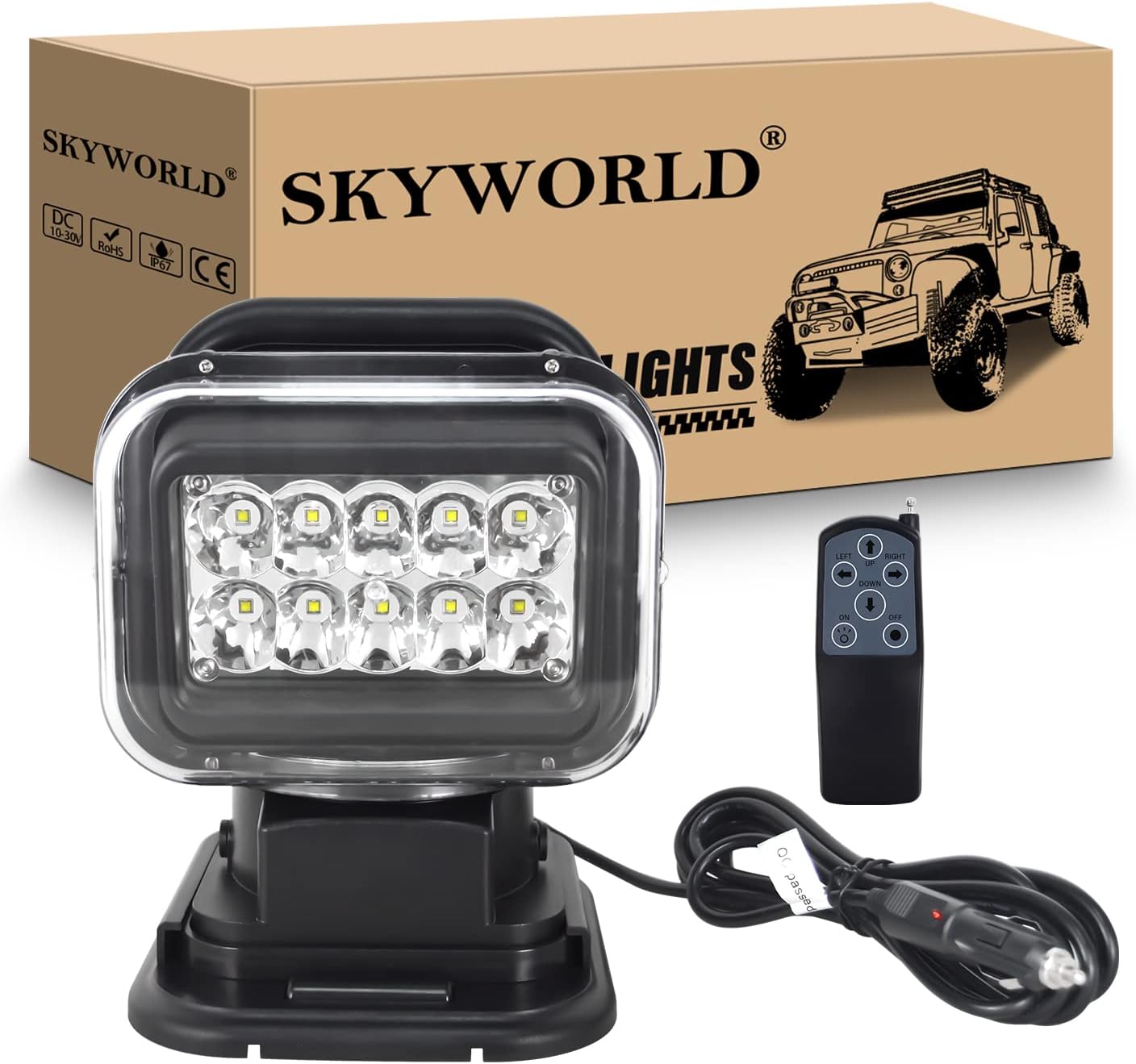 SKYWORLD 3D Faro da ricerca Led, 50W Spot Luce da Lavoro Telecomandato ...