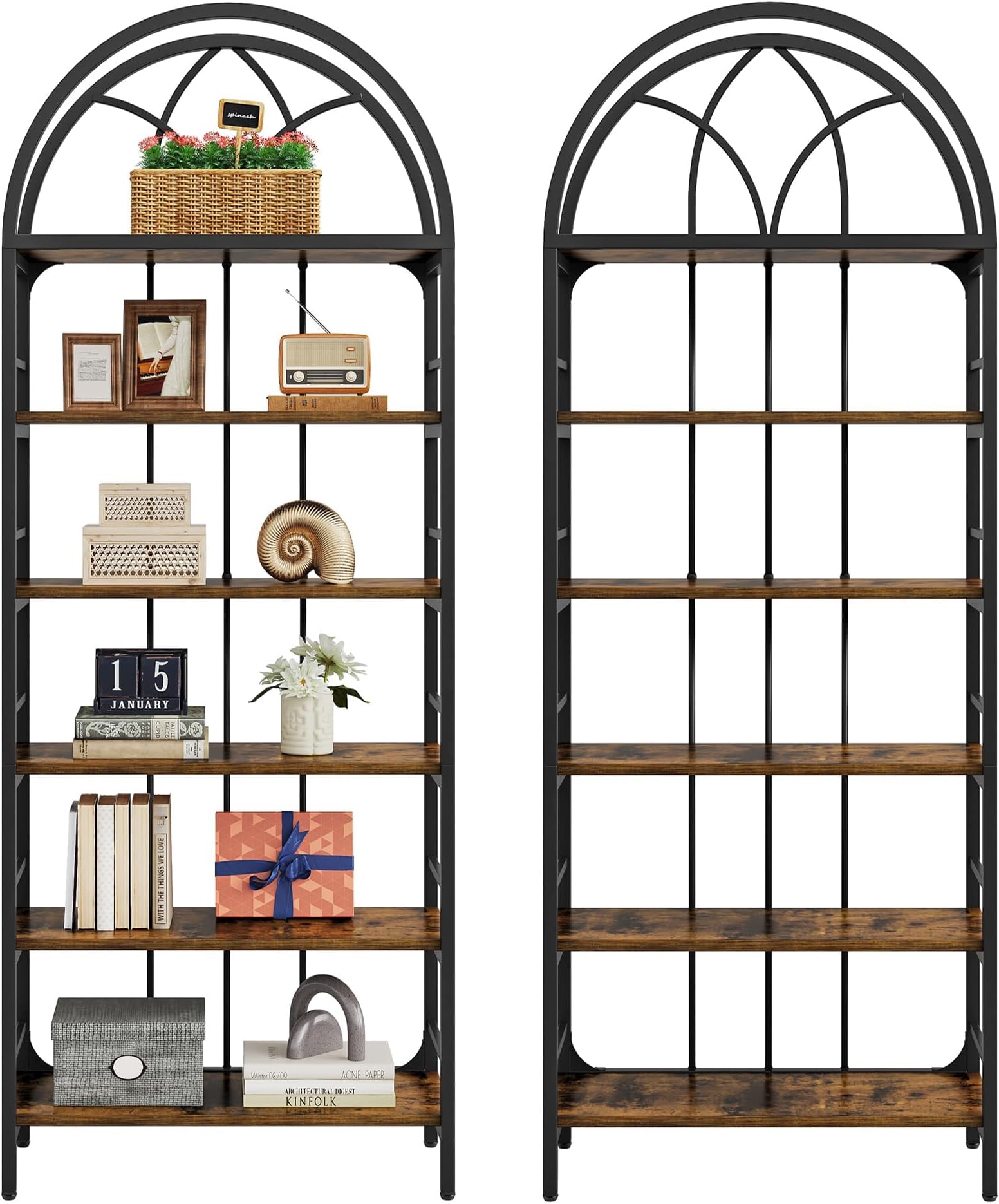 Amazon.com: Tribesigns Bookshelf Set of 2, 6-Tier Tall Arched ...