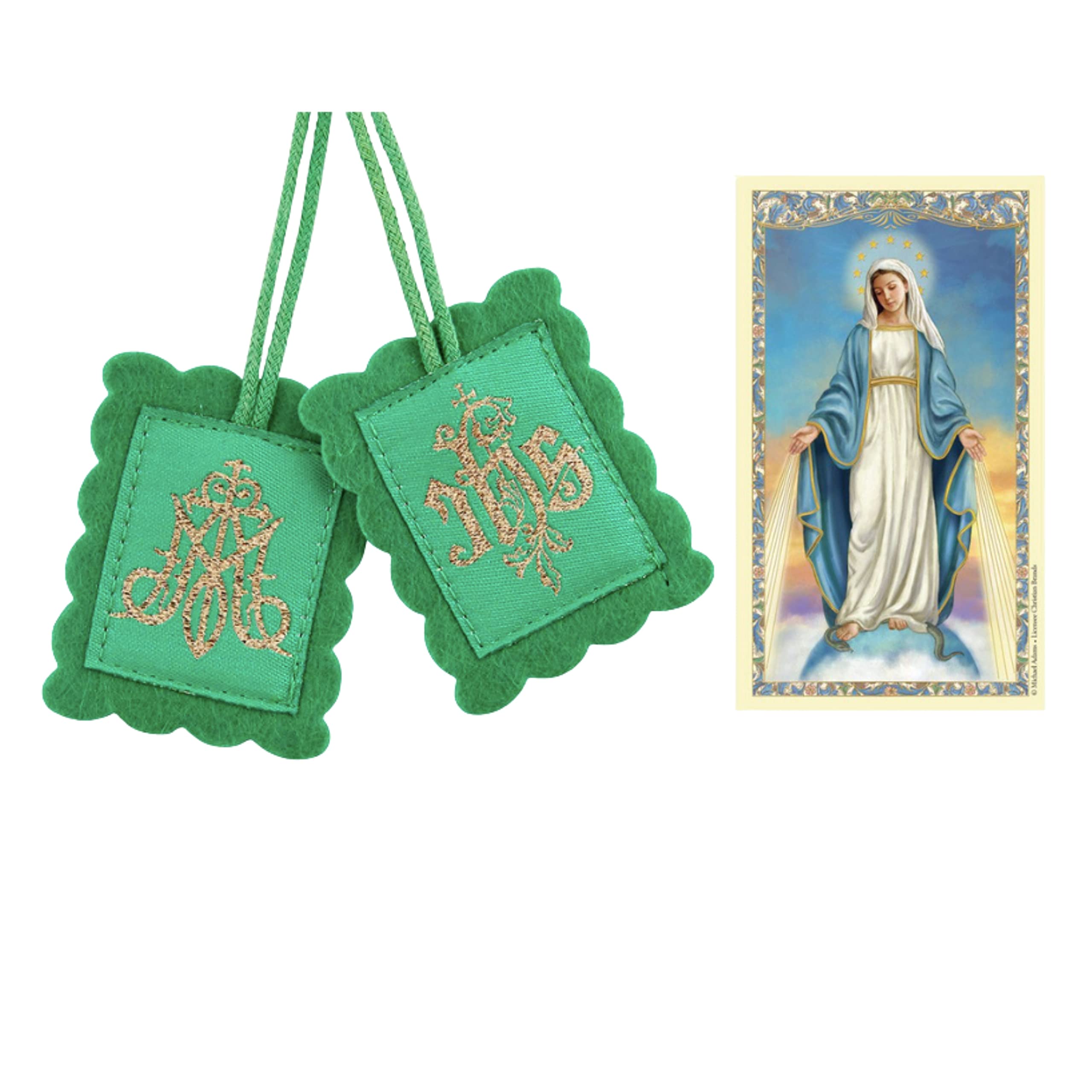 Scapular Catholic Necklace Green Wool Embroidered Scapulars ...