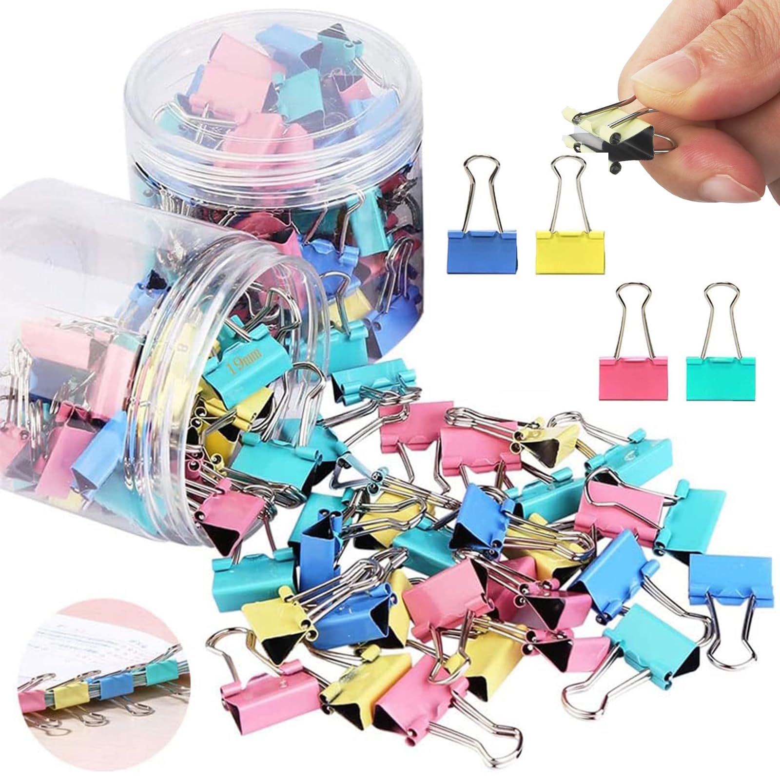 120 Pcs Paper Clips Binder Clips, Metal Colorful Paper Clamps Bulldog ...