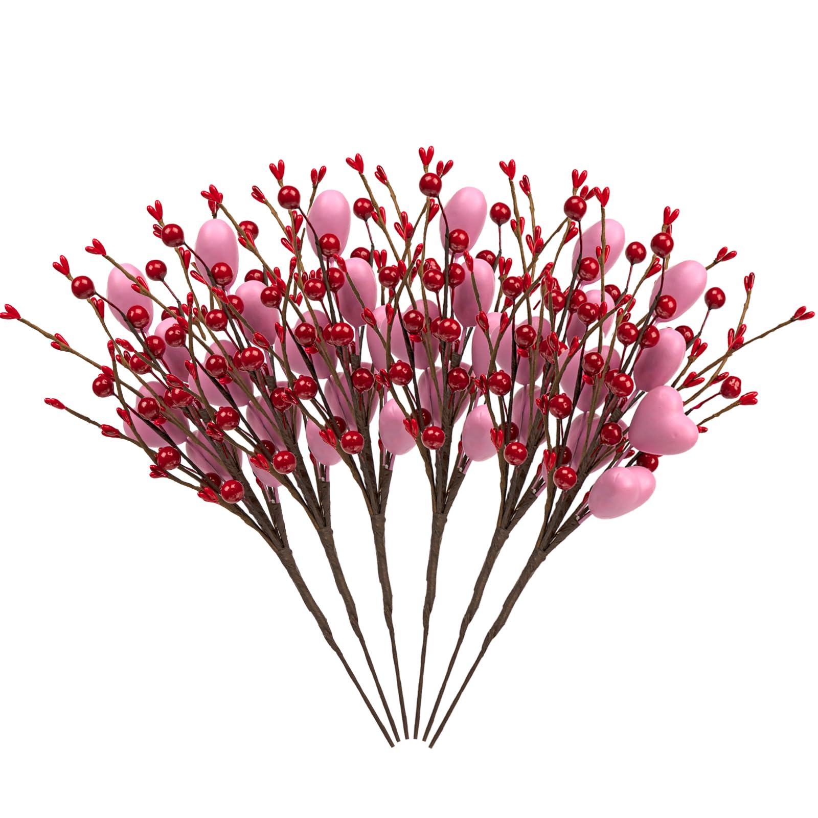 Amazon.com: MELIUS 6 Pcs Valentine’s Berry Flower Stems, 14" Pink Heart Shaped Artificial ...