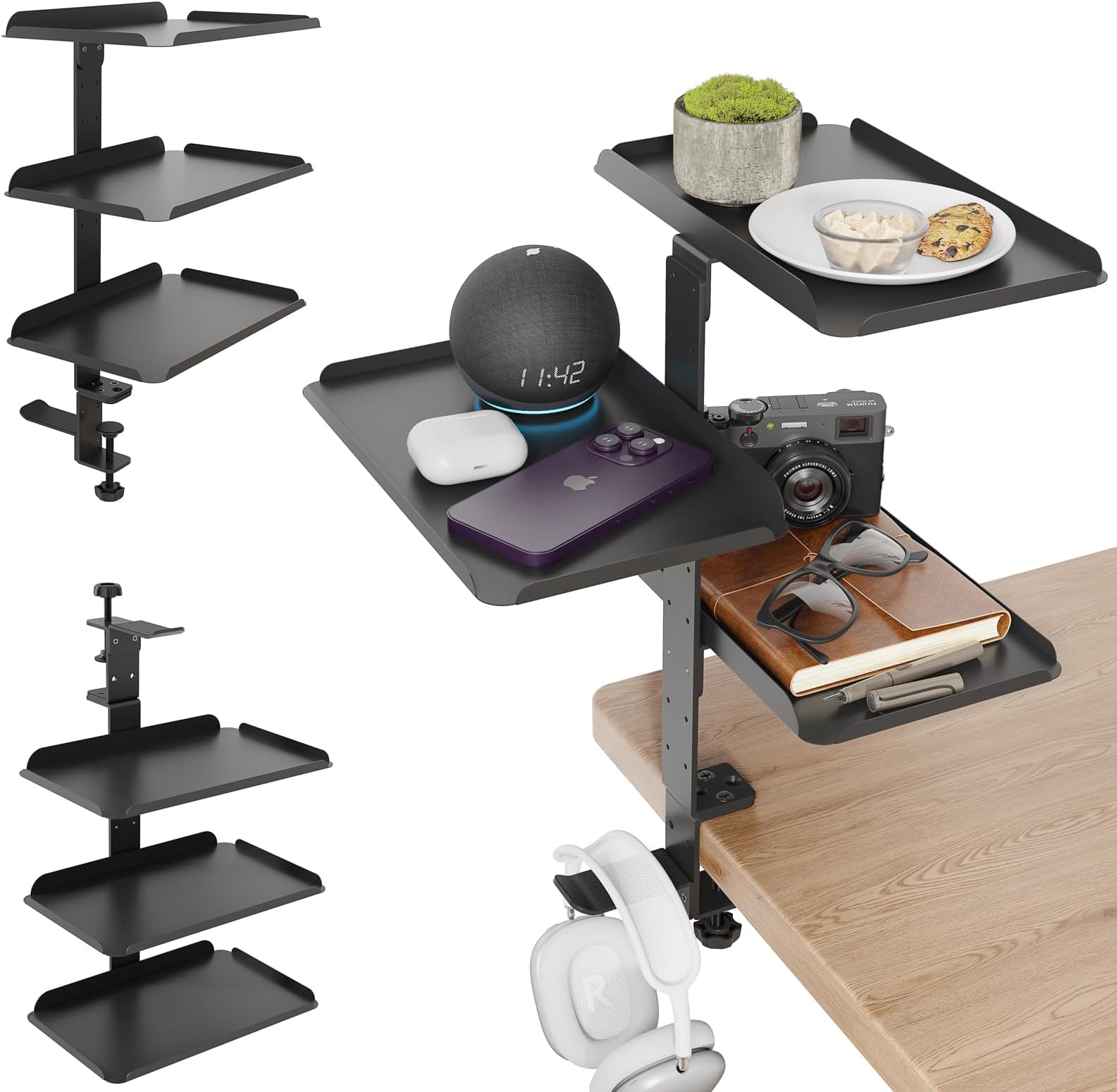 otuiaim 3-Tier Adjustable Desk Organizer - Modern Clamp On Shelf with 3 ...
