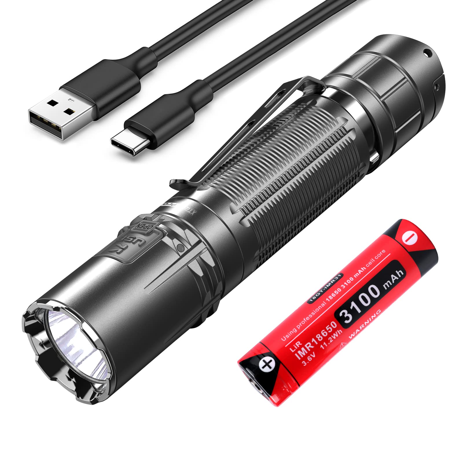 Klarus XT2CR Pro 2100 Lumens USB C Rechargeable Tactical Torch, Dual ...