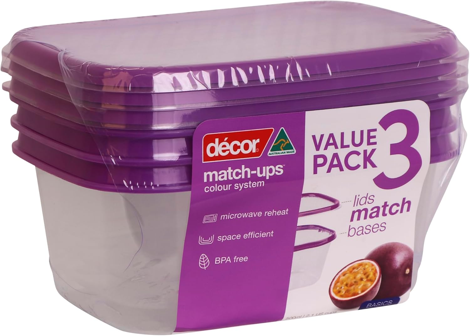 Décor MATCH-UPS BASICS OBLONG PURPLE 500ML x 3PK : Amazon.co.uk: DIY ...
