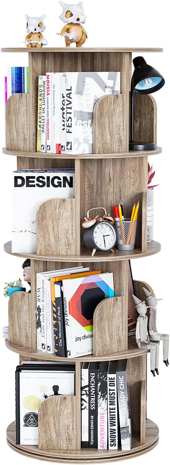 Amazon.com: GOOFCXO 4 Tier Rotating Bookshelf, 360° Revolving Bookcase ...