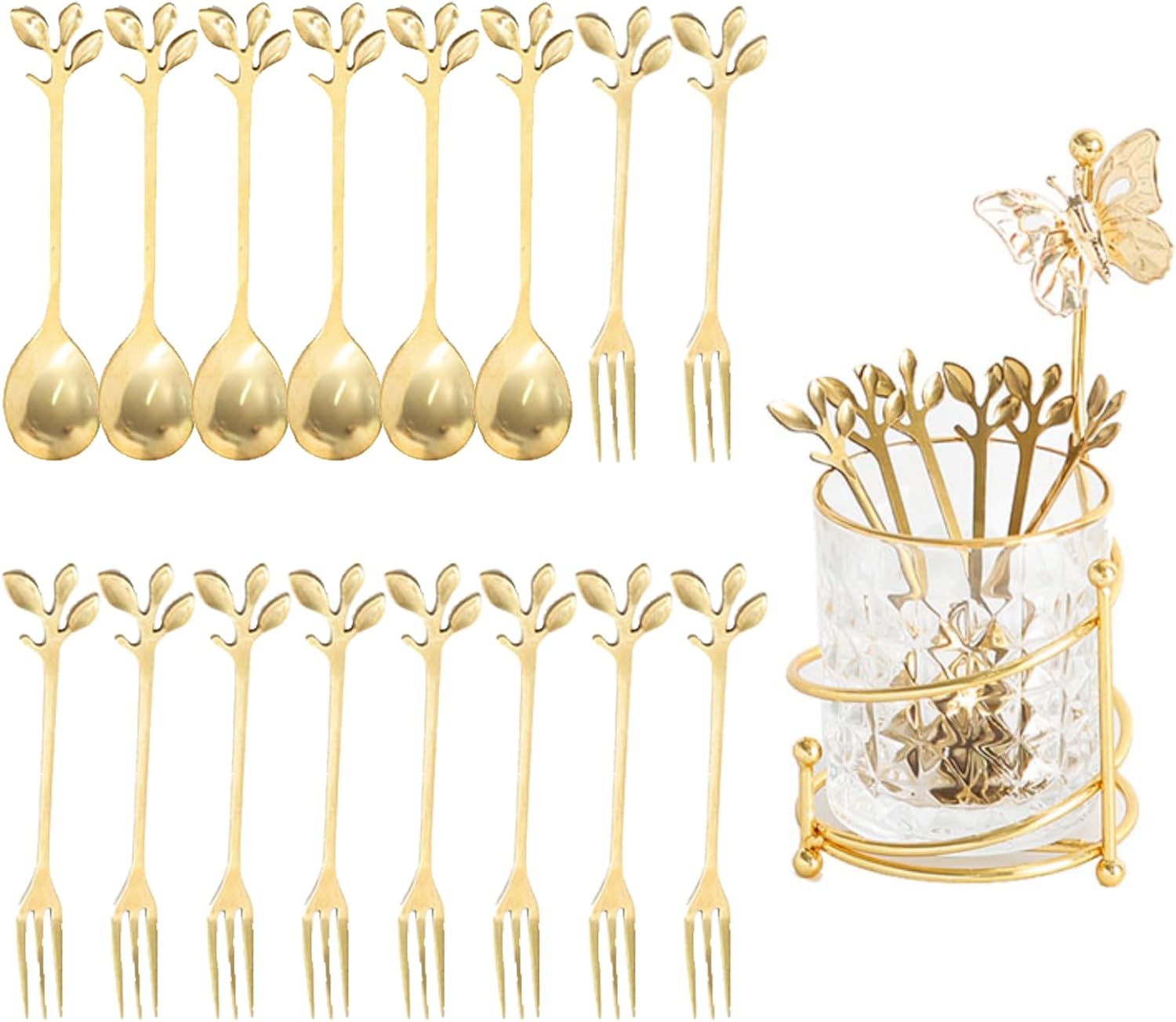 Amazon.com: 6 cucharas de café y 10 tenedores de postre con soporte ...