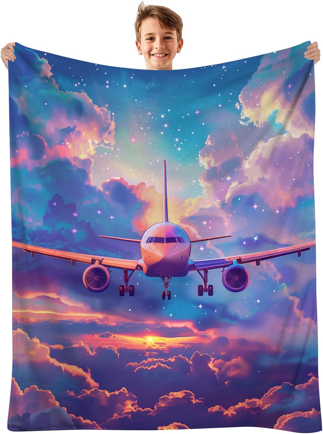 SKT T1 Airplane Blanket, Pink and Blue Cloud Plane Throw Blankets for Girls Kids, Aviation Gifts ...
