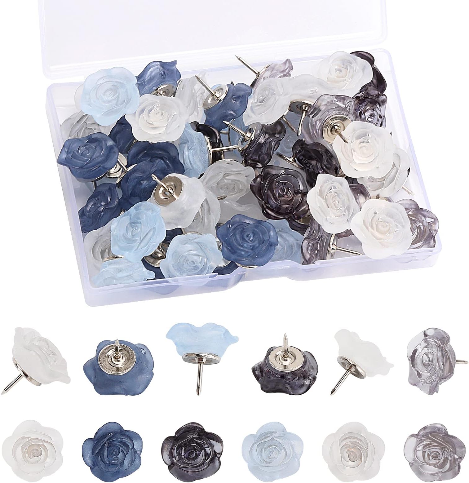 Amazon.com: 60 Pcs Flower Decorative Push Pins, Cute Rose Thumb Tacks ...