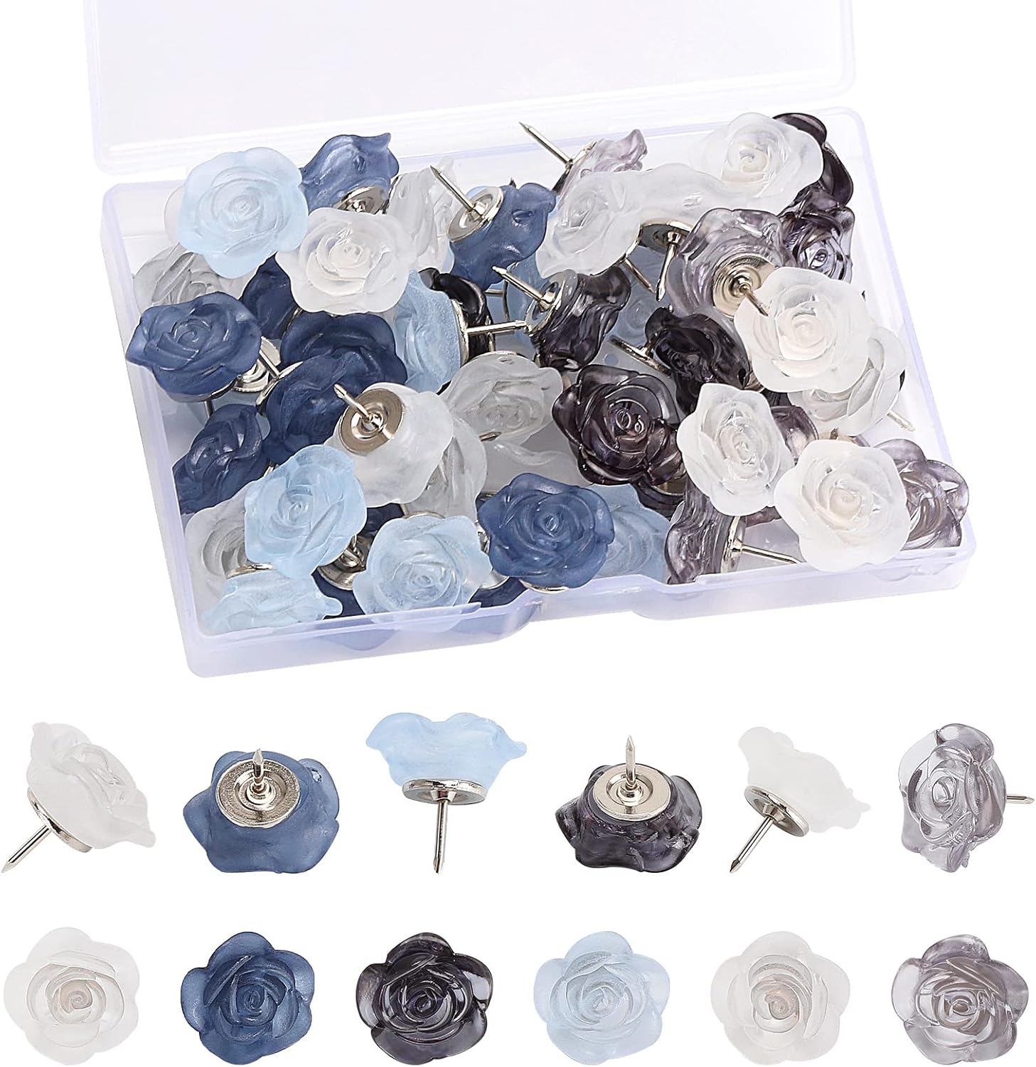 Amazon.com: 60 Pcs Flower Decorative Push Pins, Cute Rose Thumb Tacks ...