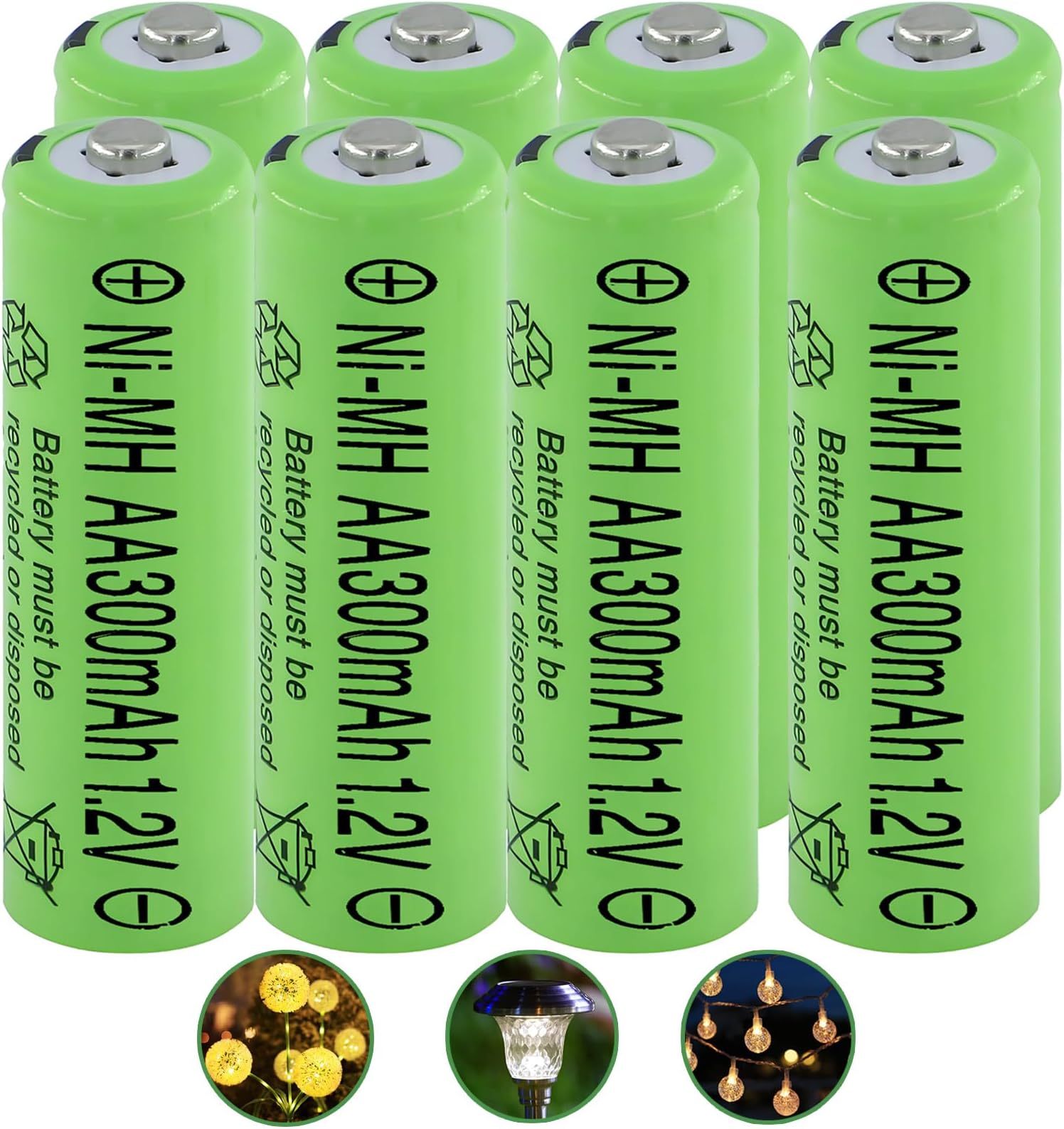Amazon.com: Yibatopow 8 Packs Solar Lights aa Batteries AA 300 mah 1.2V ...