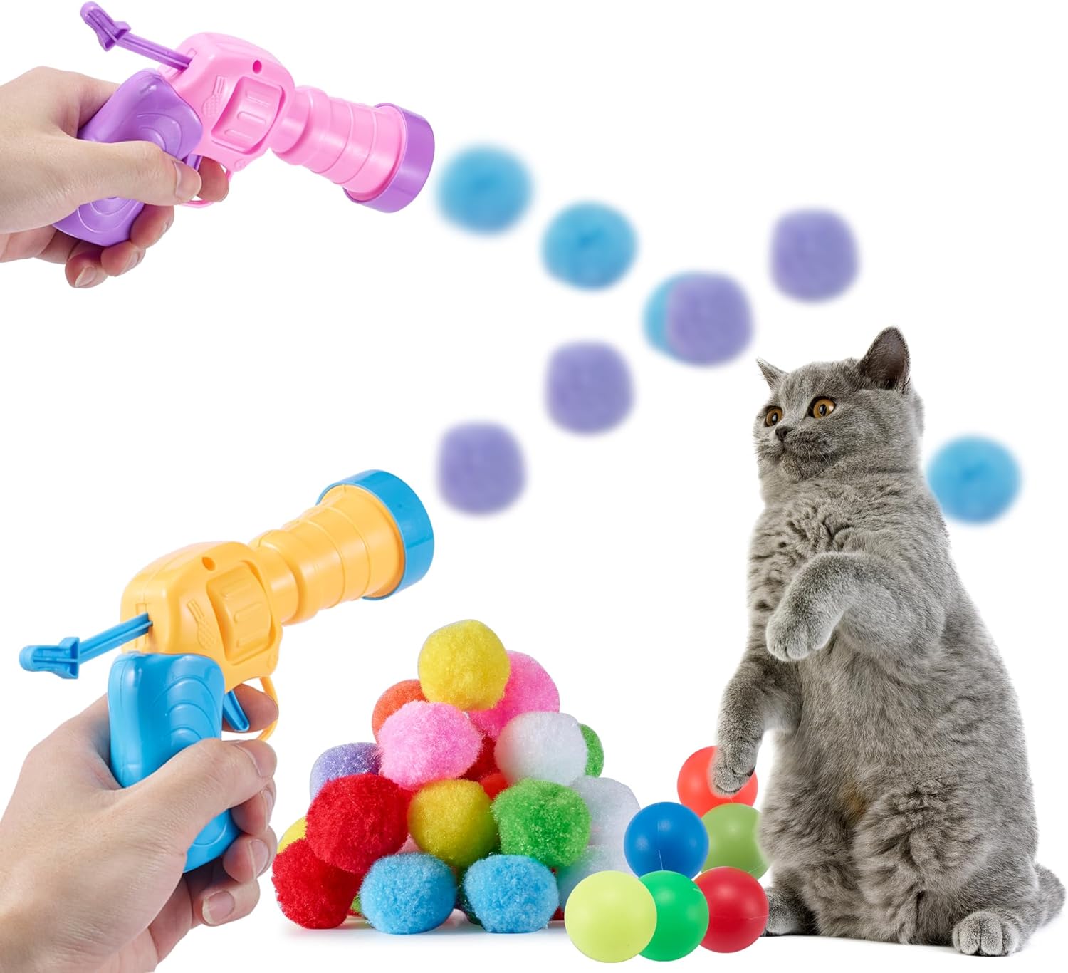 DOZNOZRI Cat Ball Toys, 2 Pcs Plush Ball Shooting for Cats with 30Pcs ...
