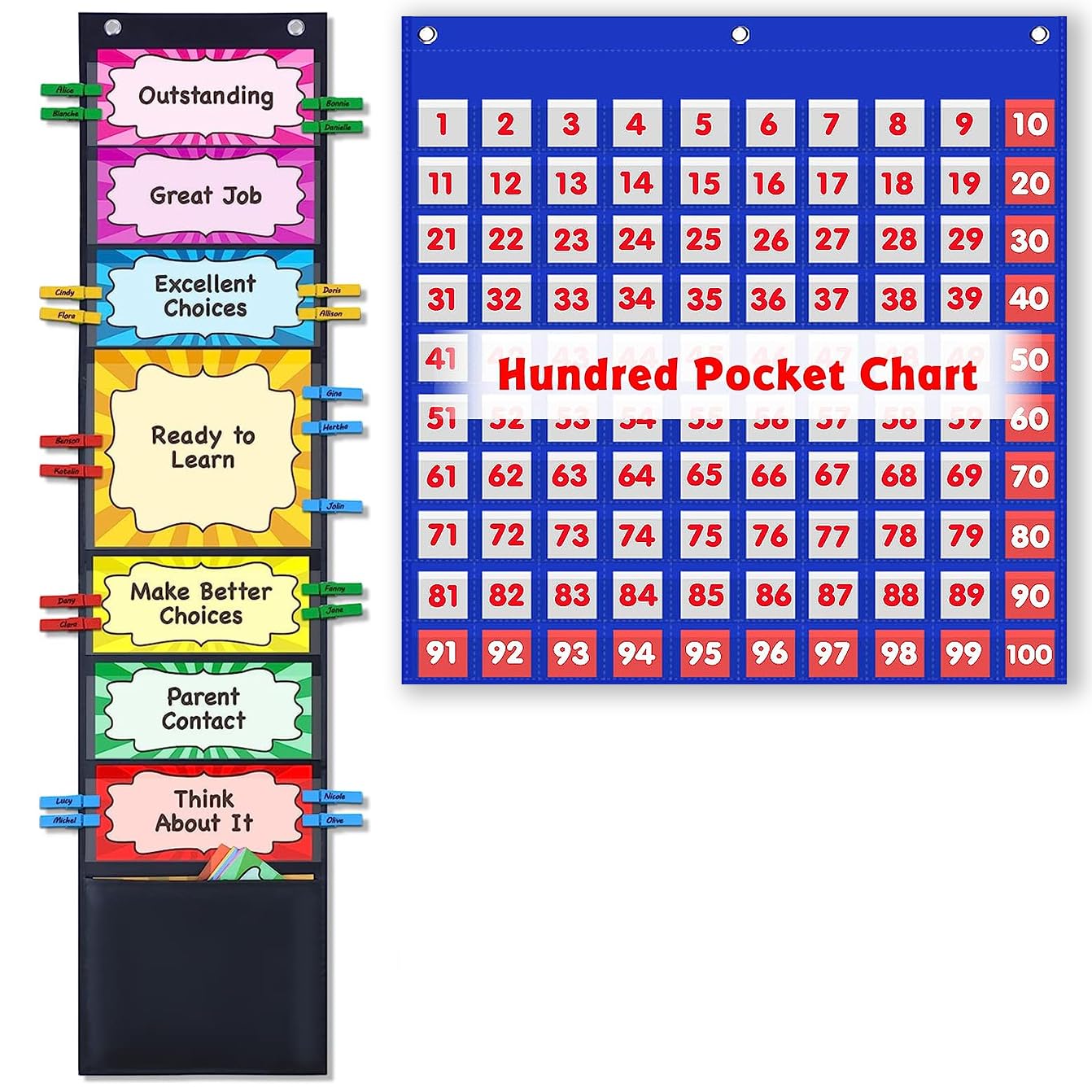 Amazon.com: Behavior Clip Chart Set & Hundred Pocket Chart Set : Office ...