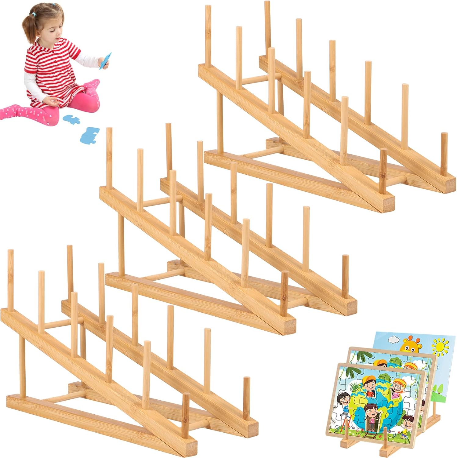 Amazon.com: 3Pcs Wooden Puzzle Storage Rack, Professor Puzzle Display ...