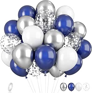 Amazon.com: Navy Blue & Silver Balloons - Latex Balloons for Boys Birthday, Baby Shower, Wedding ...