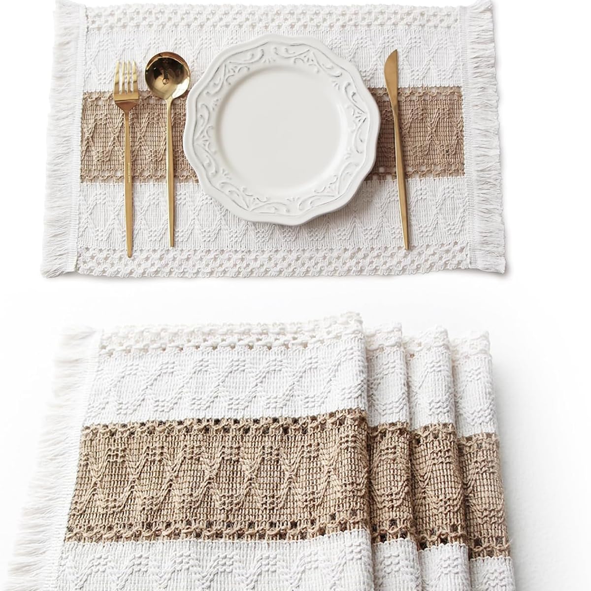 Boho Placemats Set of 4, Macrame Place Mats for Kitchen Home Table ...