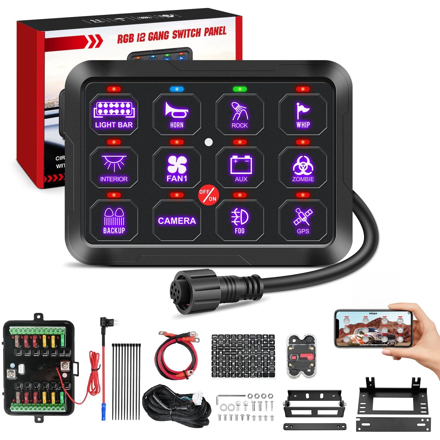 Amazon.com: Nilight 12 Gang Switch Panel 12V 24V Universal Circuit ...