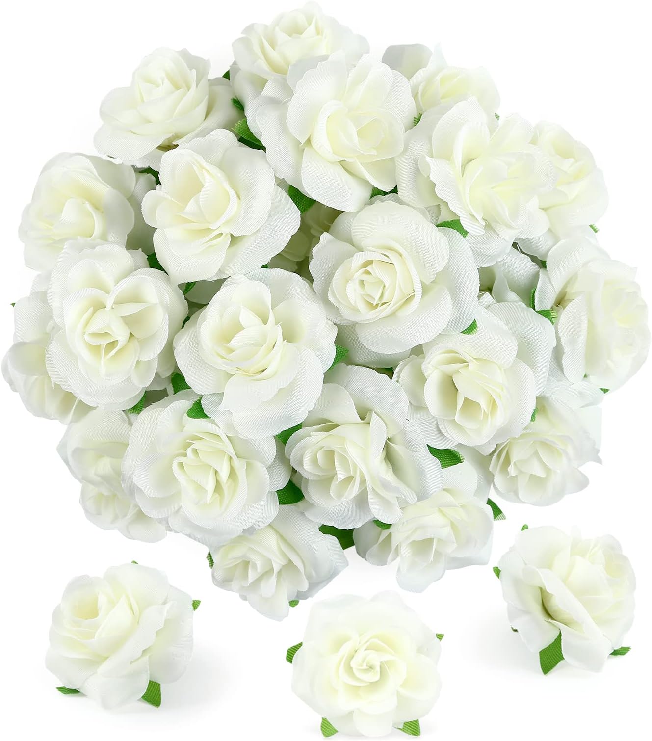 Juvale Artificial Flower Heads, 100 Pack Ivory Rose Flower Heads Made ...