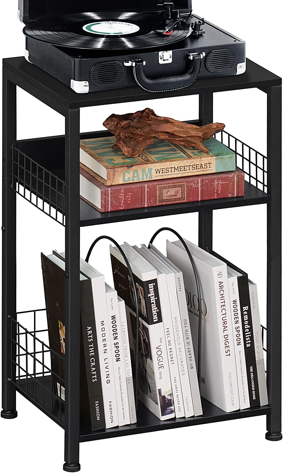 Amazon.com: NOVIMANGO Record Player Stand Grey End Table with Charging ...