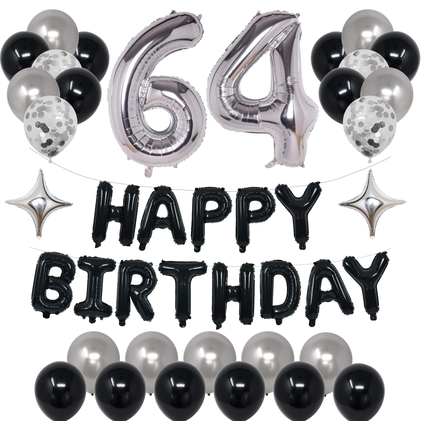 Amazon.com: NANINUNENO 64th Black Silver Birthday Party Decorations for ...