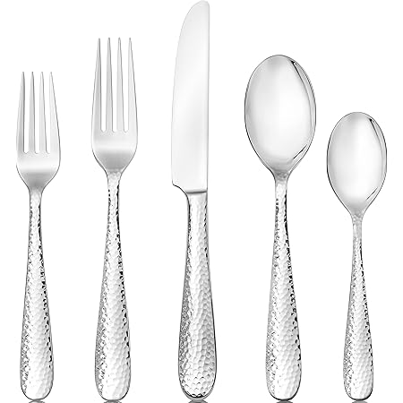 Amazon.com | KINGSTONE Hammered Silverware Set, 40-Piece Flatware Set ...