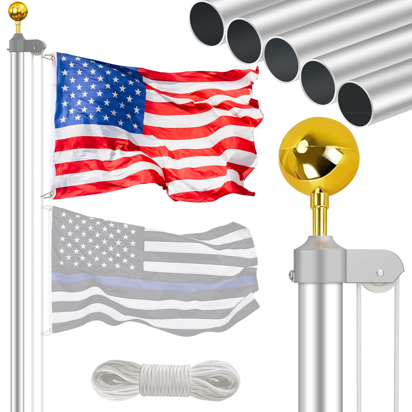 Amazon.com : Gientan Flag Pole for Outside in Ground, 16FT Sectional ...