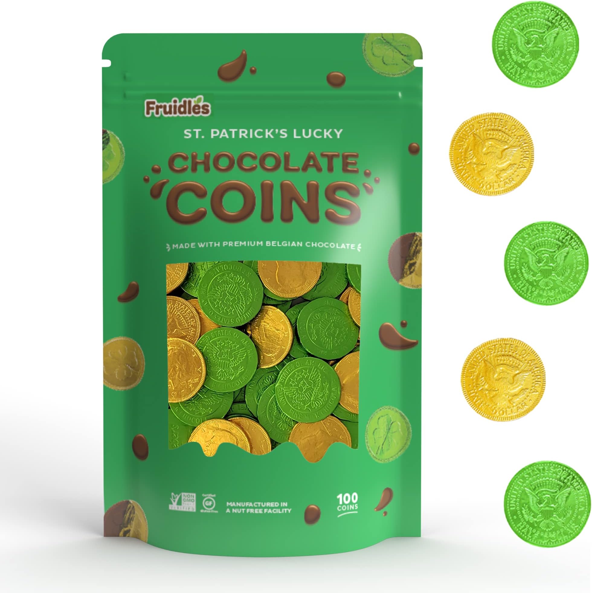 Amazon.com: Fruidles St. Patrick's Day Chocolate Coins, Gold and Green ...