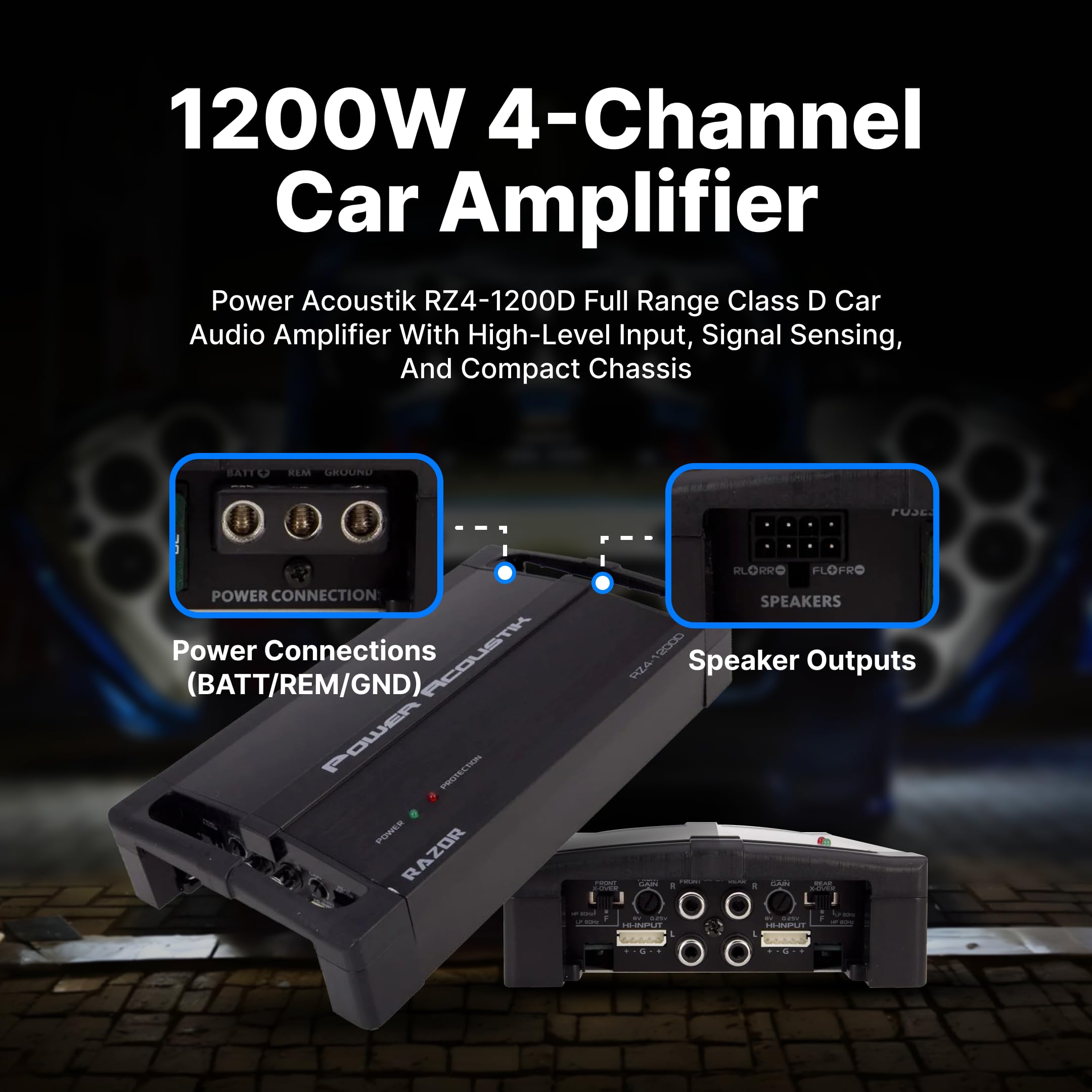 Snapklik.com : Power Acoustik RZ4-1200D 1200W Class D 4 Channel Amplifier