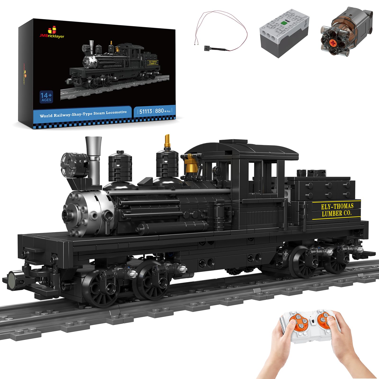 JMBricklayer RC Steam Locomotive Train Building Set with Lights 51113 ...