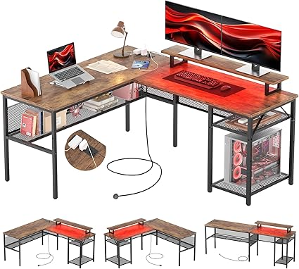 iSunirm L Shaped Gaming desk, 141x117x76cm Computer Desk with Grid ...