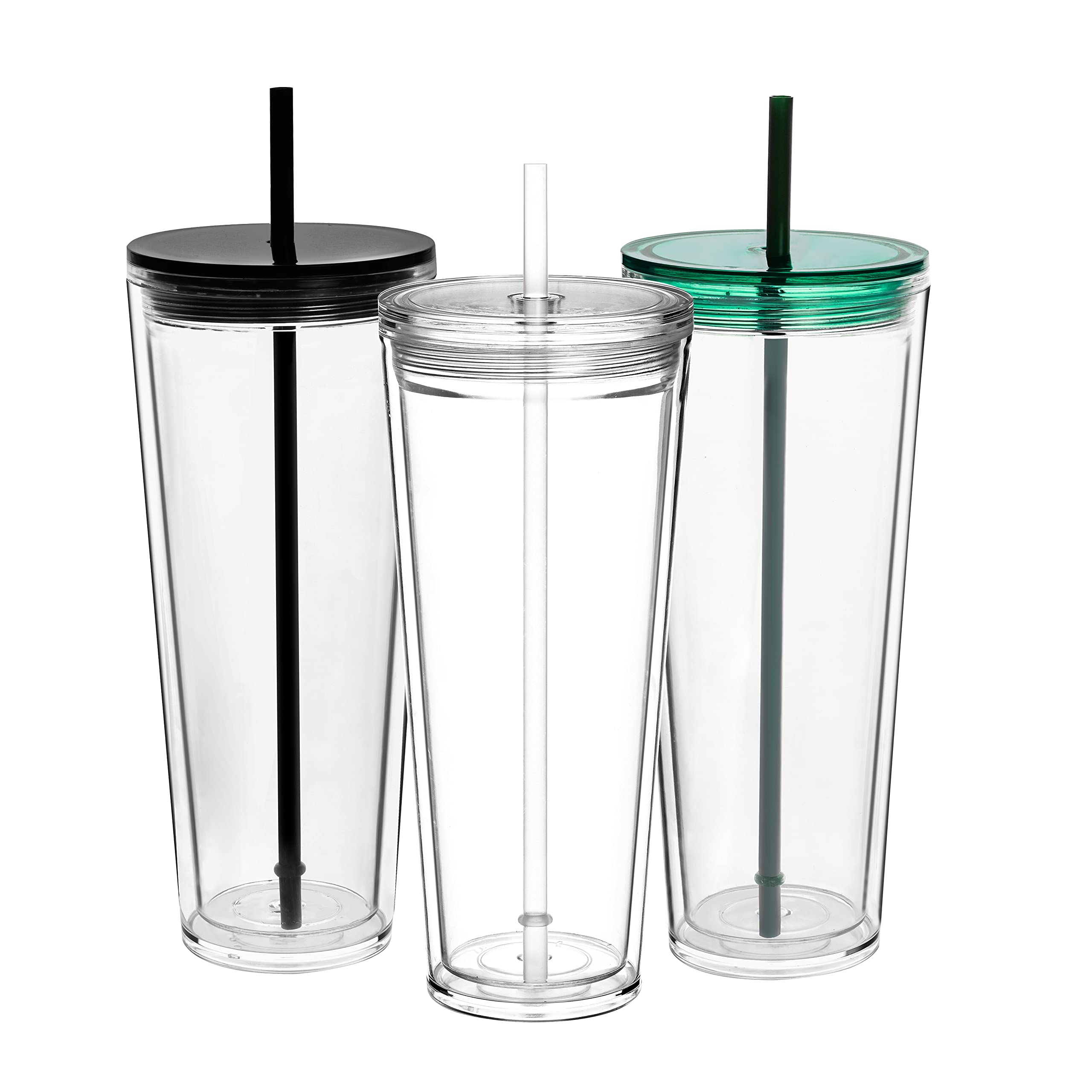 Amazon.com | Suertestarry 24 oz Clear Tumblers with Lid and Straw, 3 ...