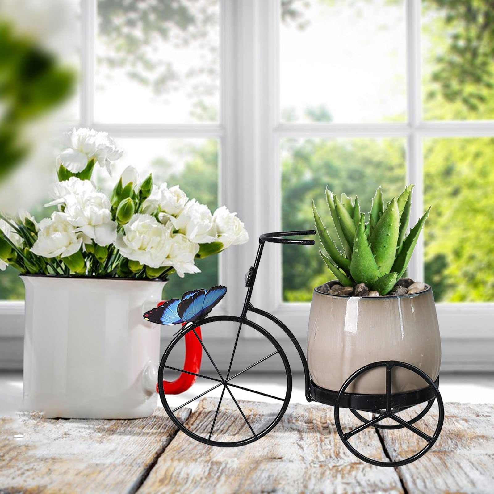 Lowes Garden Bicycle Planter LuxenHome 1 Gal. MGO Brown Bunny Rabbit