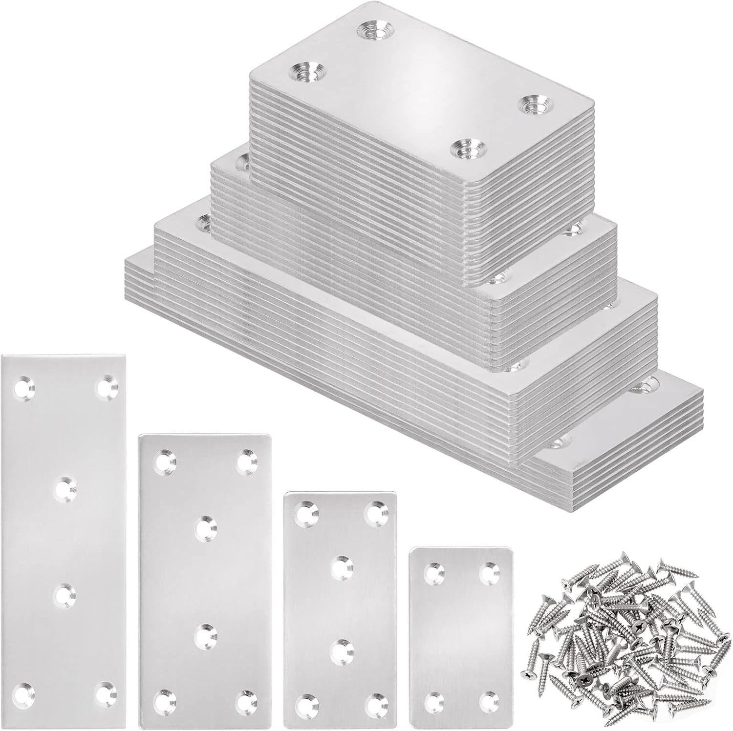 Tanstic 15Pcs 60x38mm Metal Flat Straight Mending Plates with Screws, 1 ...