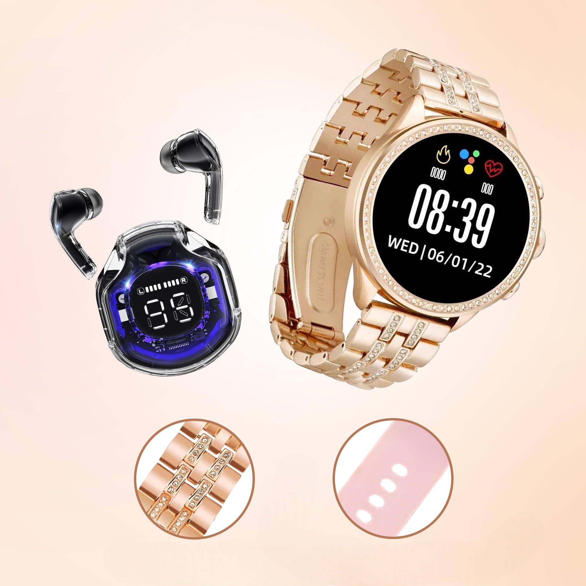 CARE CASE Gen 9 Diamond Strap HD Display 2 Straps BT Calling Smartwatch ...