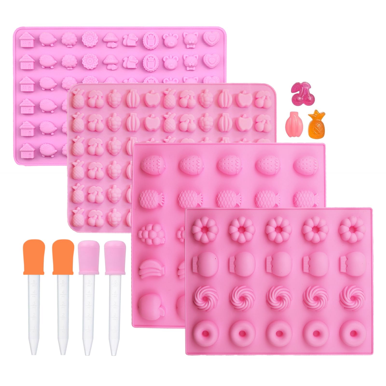 4 Pack Silicone Molds for Candy Making, Gummy Molds Mini Donut Fruit ...