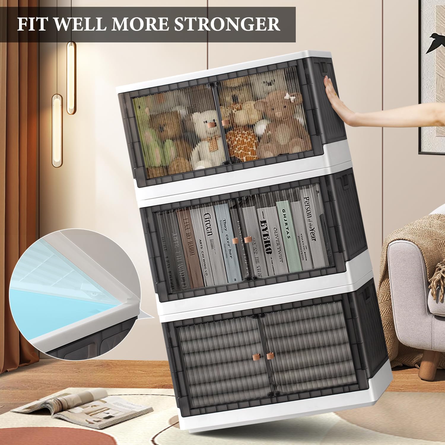 Contenedores de almacenamiento apilables con tapas, paquete de 3, caja ...