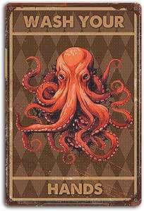 Amazon.com : Tin Sign Octopus Nautical Bathroom Wash Your Hands Sign ...