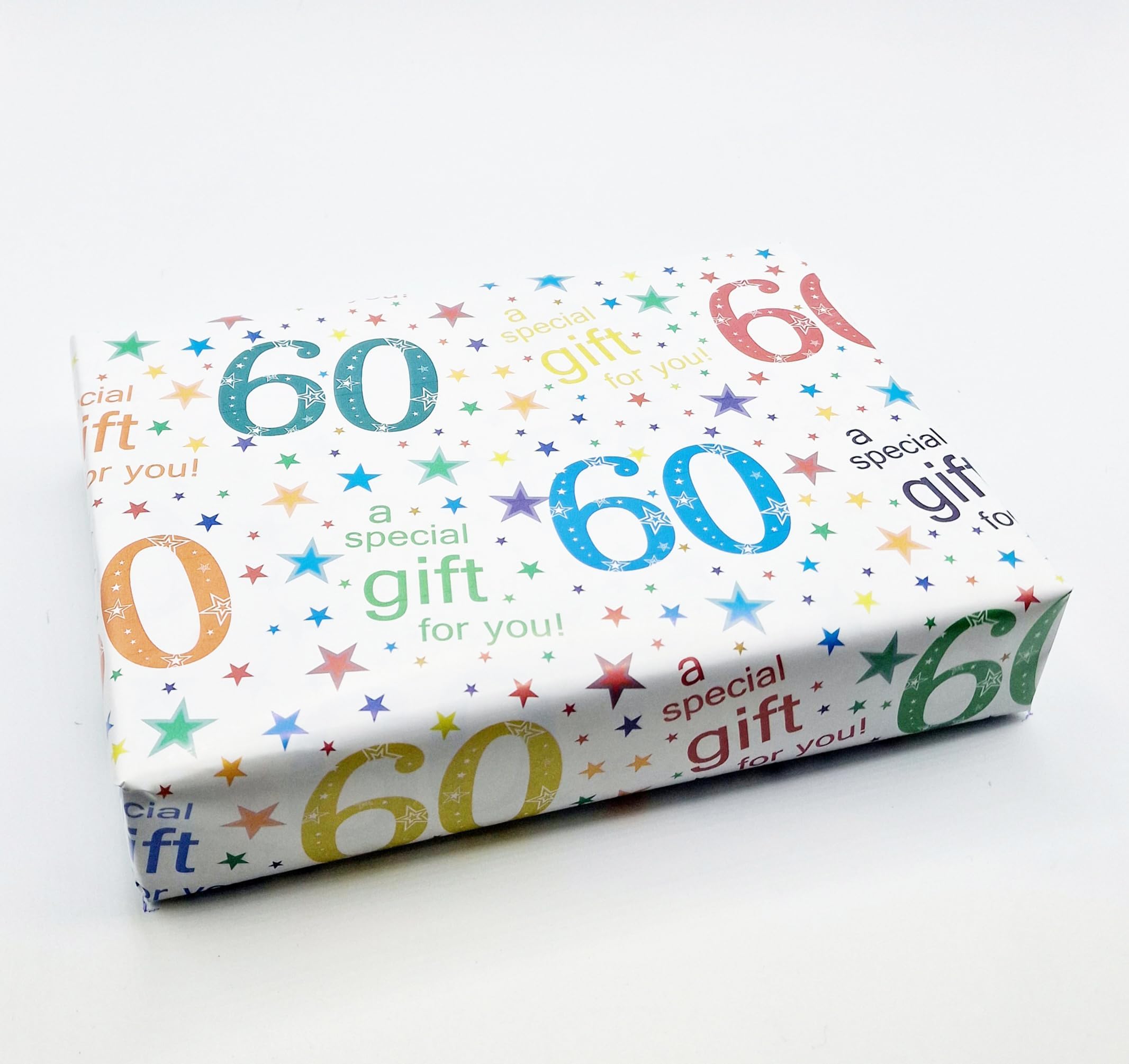 60th Birthday Wrapping Paper - 2 Sheets of Gift Wrap & 1 Matching Tag ...