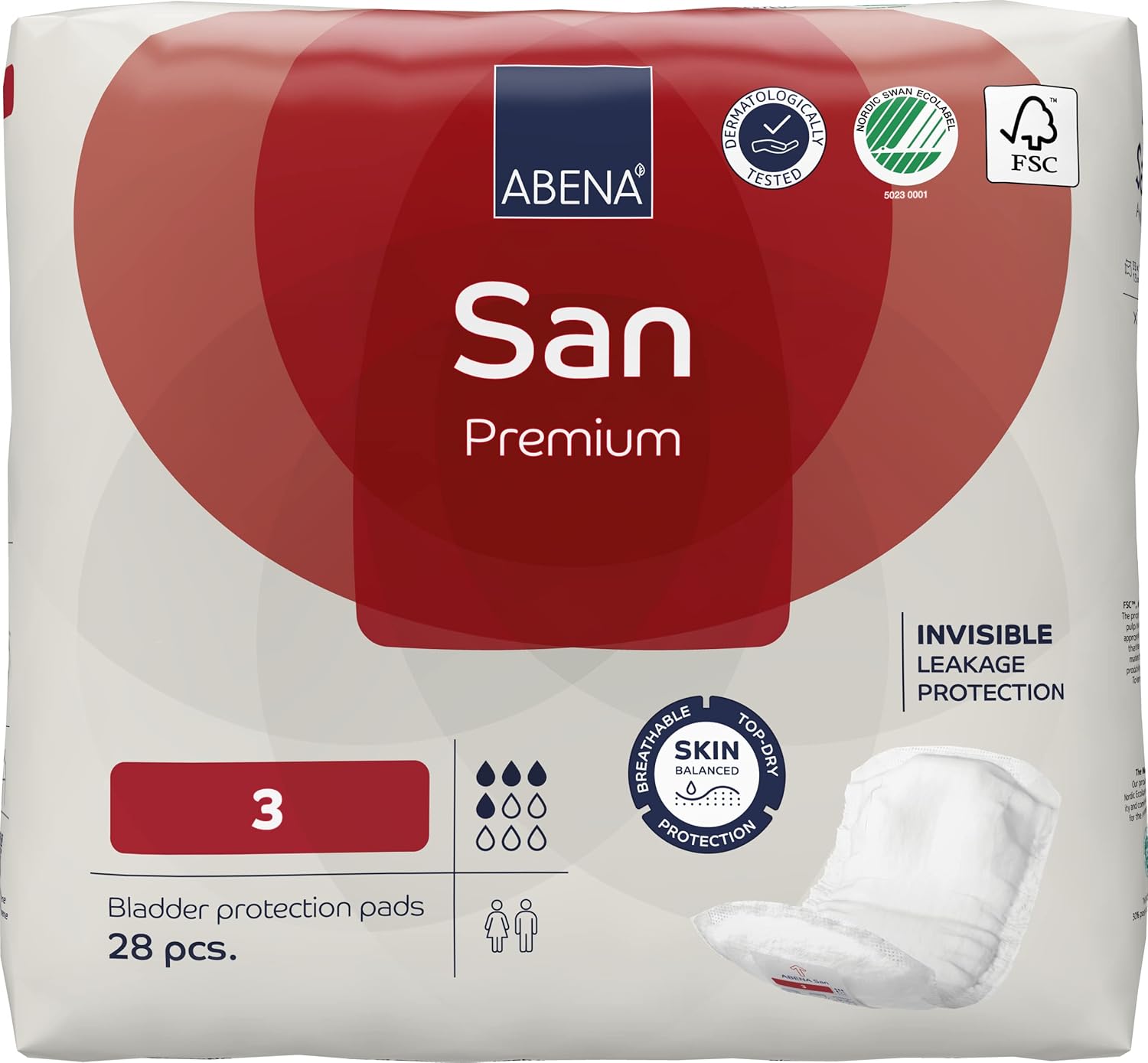 Abena San 3 Incontinence Pads Women and Men | 500ml Absorbency | 28 ...