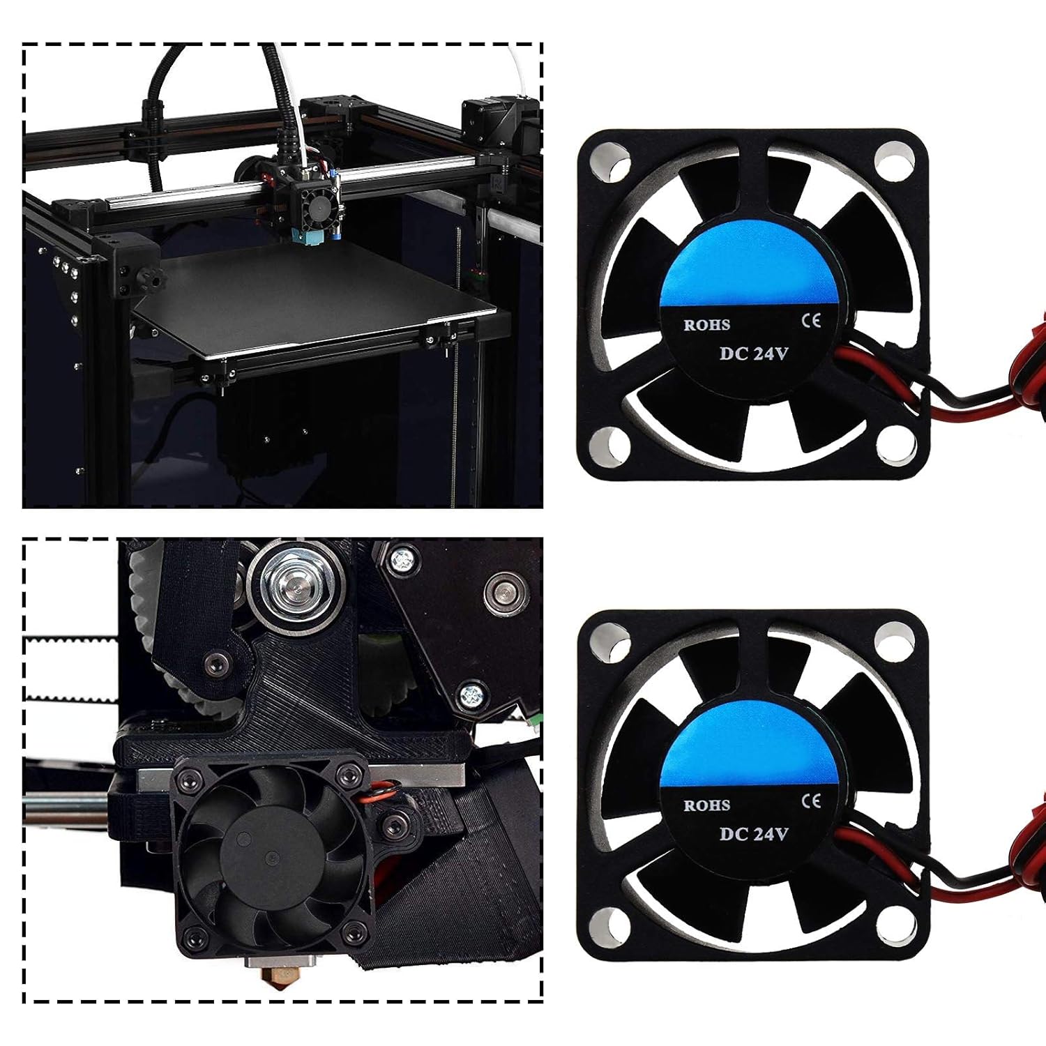 2Pcs 3010 DC 24V Brushless Cooling Fan 30x30x10mm 2 Terminals Connector ...