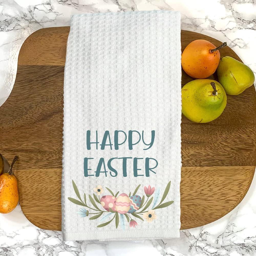 Amazon.com: Happy Easter Floral Eggs Dish Towel Easter decoration ...