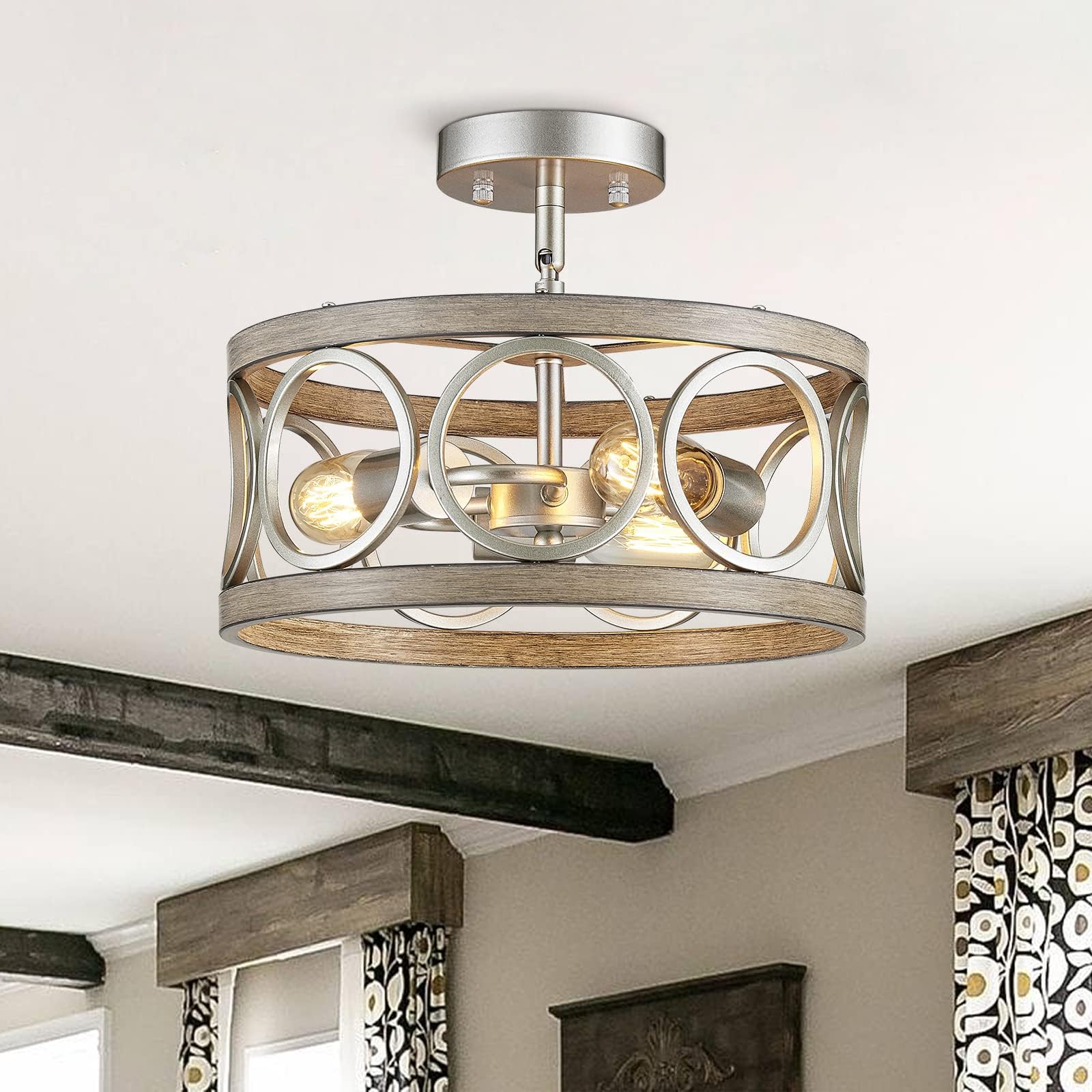 Kira Home Larkin 15" 3-Light Modern Farmhouse Semi-Flush Mount Ceiling ...