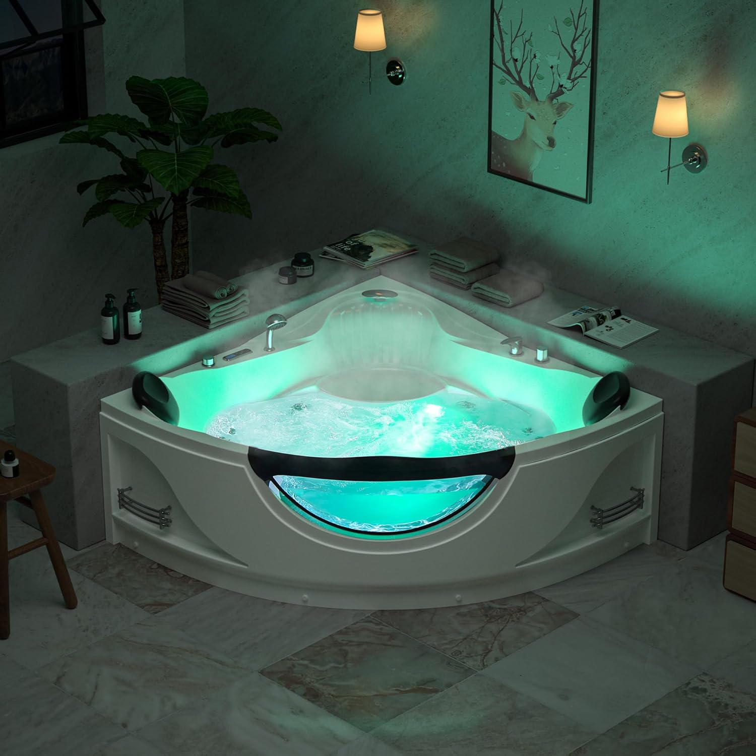 Amazon.com : Luxury 59" Corner Jetted Tub for Two with Color Therapy ...
