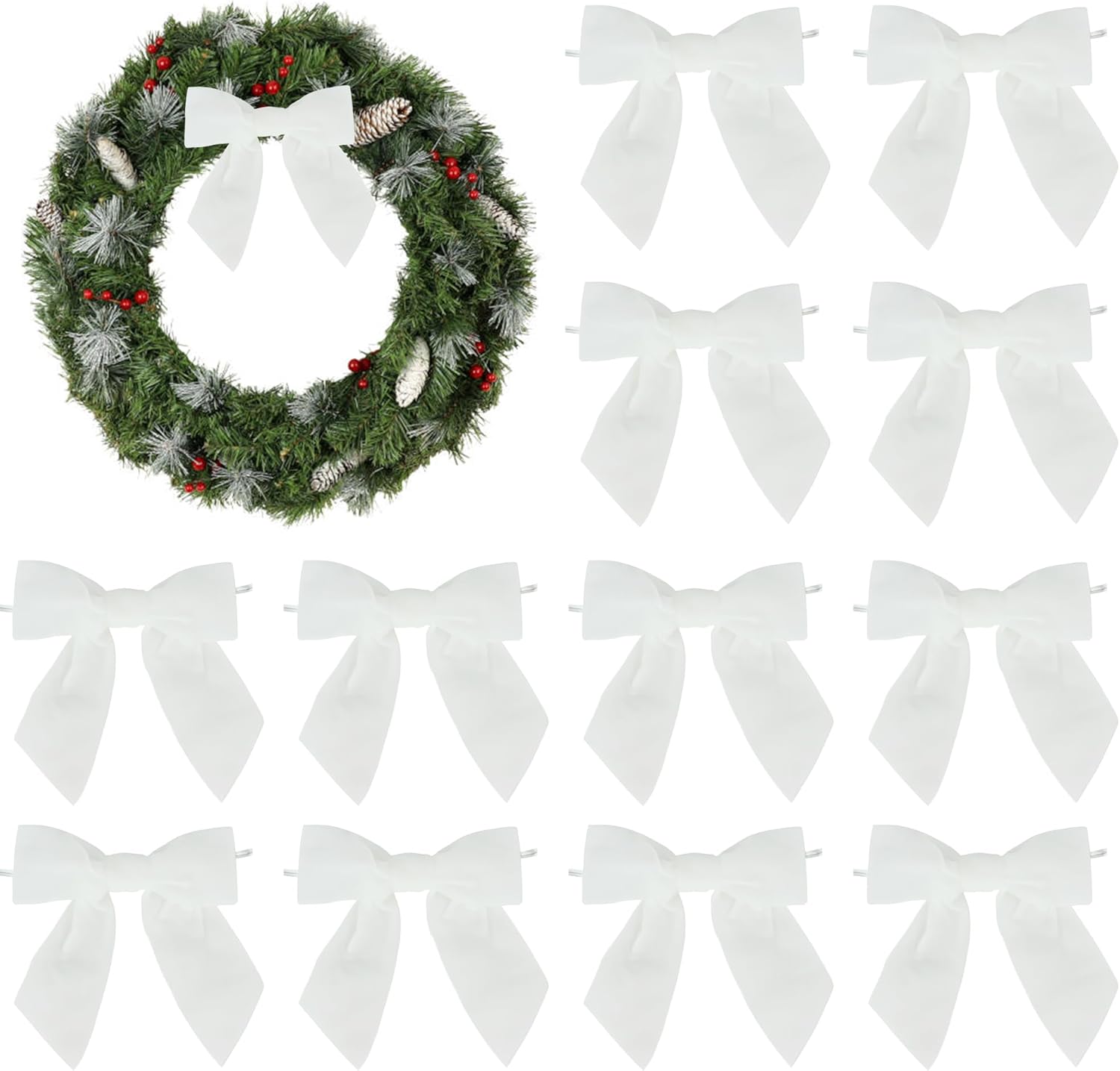 Amazon.com: AIMUDI White Velvet Bows 4.5" Christmas Bows for Tree ...