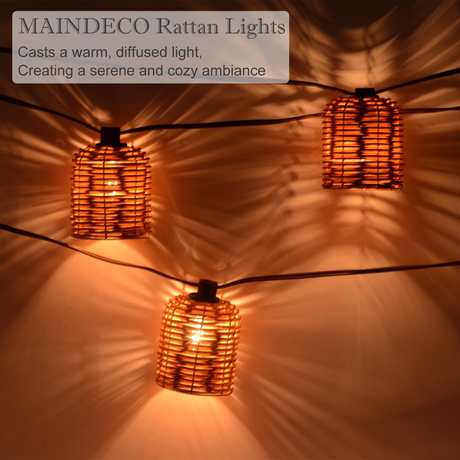 Snapklik.com : Natural Rattan String Lights, 10 Rustic Raffia Cage,13 ...